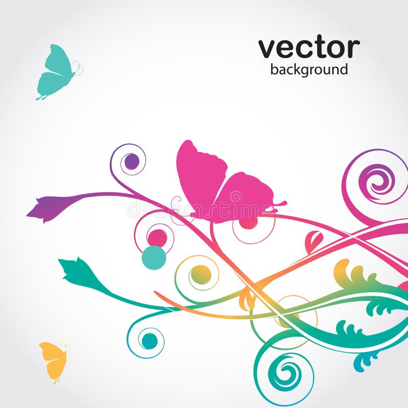 Flowers and Butterfly. Vector Card Stock Illustration - Illustration of ...