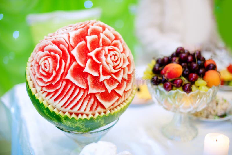 Flowers Carved from a Watermelon Stock Photo - Image of natural ...