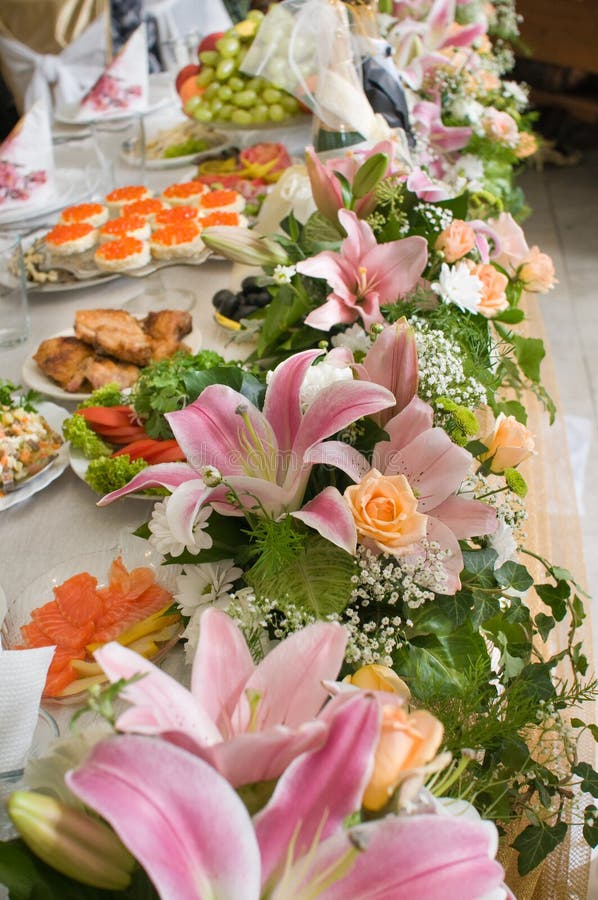 Celebratory Table with Flowers Boutique and Alcohol. Beautiful Bunch of ...