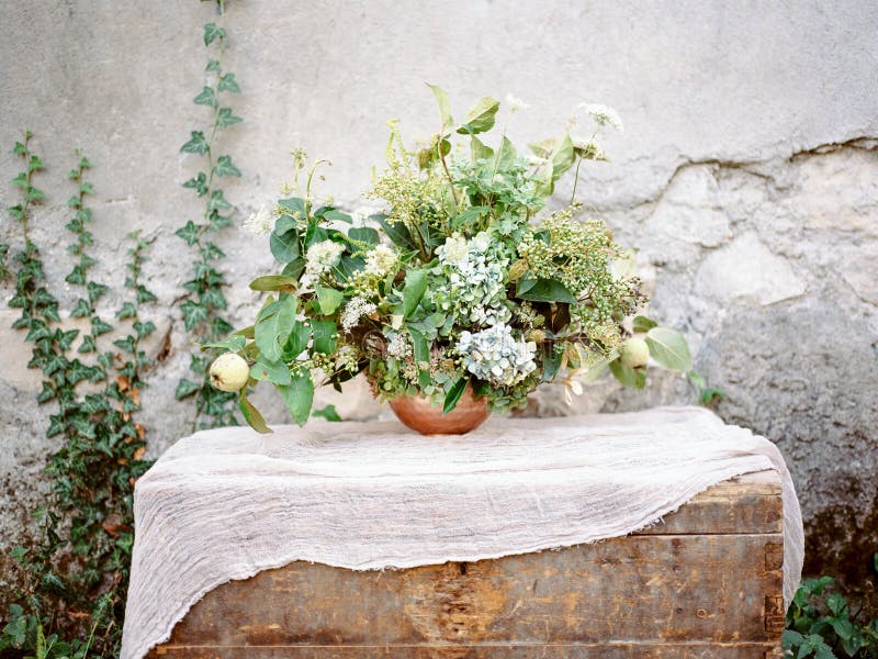 Flowers on chest stock image. Image of hydrangean, greenery - 79608867