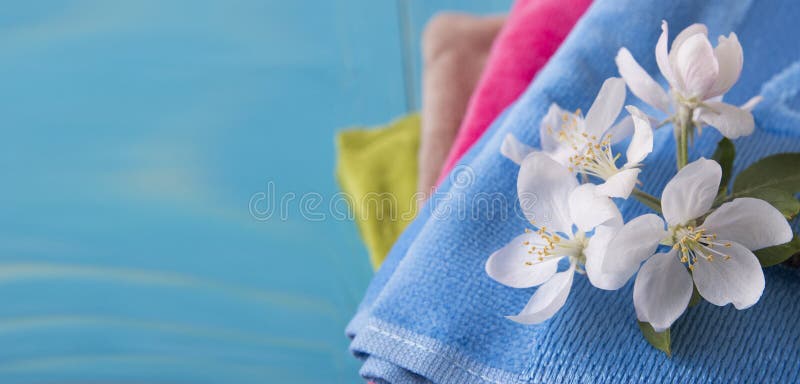 Flowers on the Clean Colored Laundry and Towels Stock Photo - Image of ...