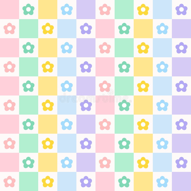 Flowers Colorful Chess Grid Seamless Pattern. Modern Elements. Flowers ...