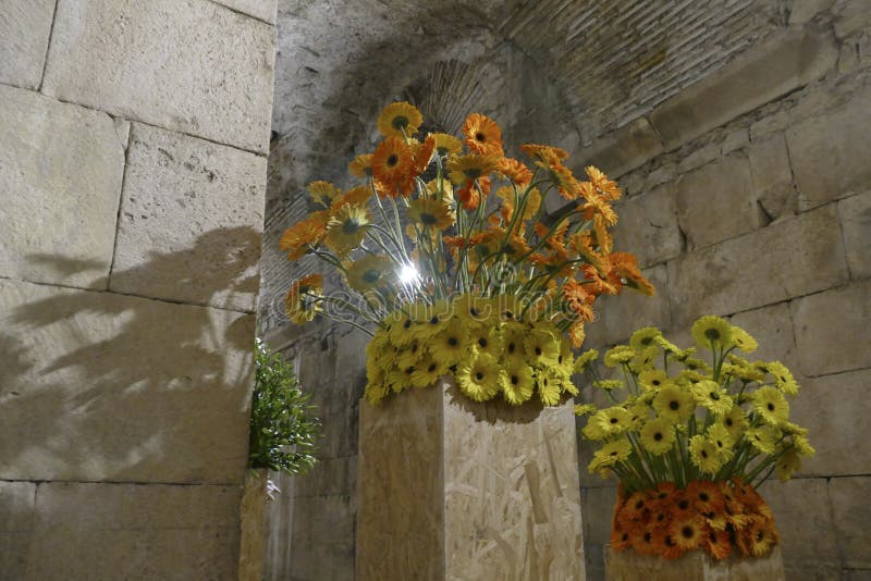 Flowers on Column in the Cellars Stock Image - Image of diocletian ...