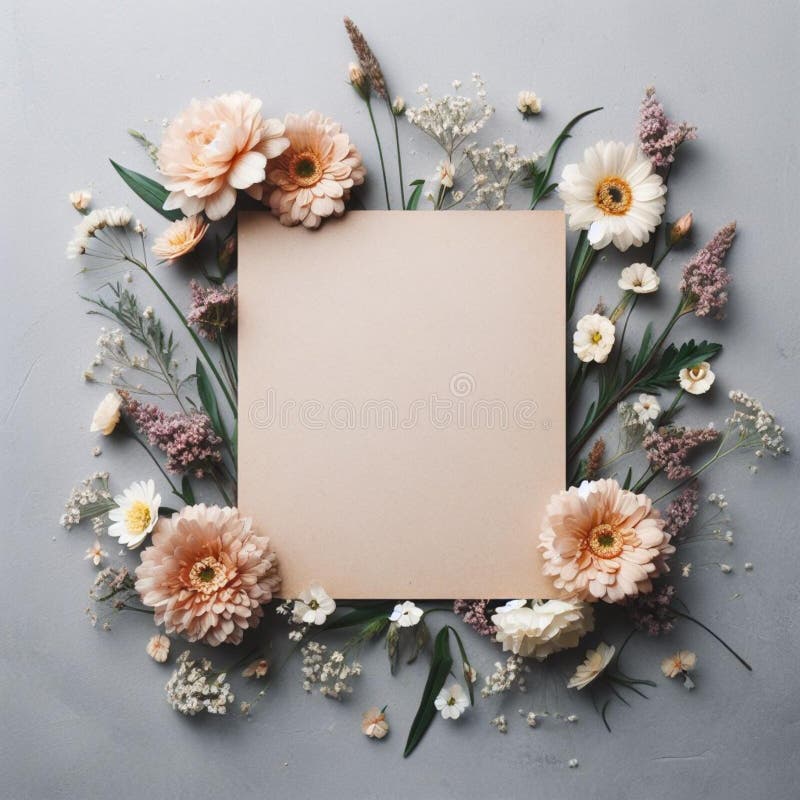 Flowers Composition. Frame Made of Flowers on Grey Background Stock ...