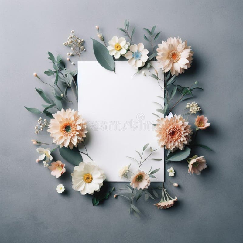 Flowers Composition. Frame Made of Flowers on Grey Background Stock ...