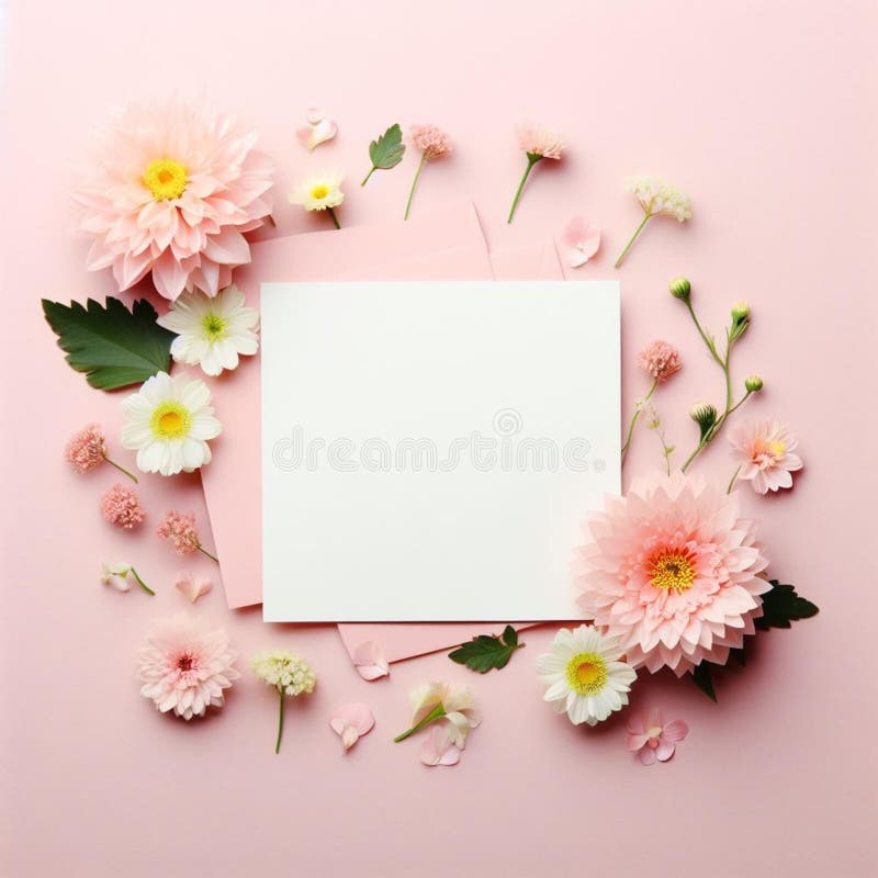Flowers Composition. Frame Made of Flowers on Pastel Pink Background ...
