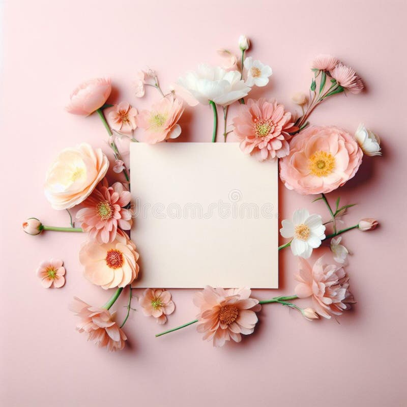 Flowers Composition. Frame Made of Flowers on Pastel Pink Background ...