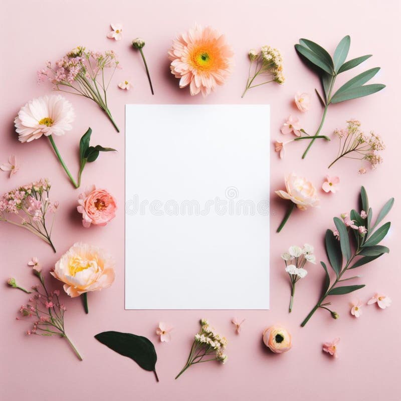 Flowers Composition. Frame Made of Flowers on Pastel Pink Background ...