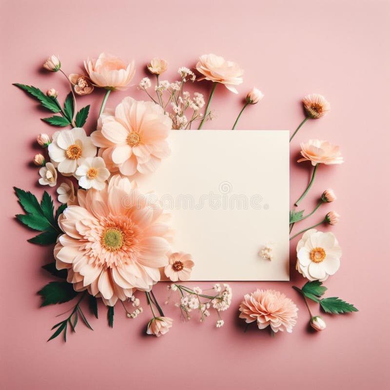 Flowers Composition. Frame Made of Flowers on Pastel Pink Background ...