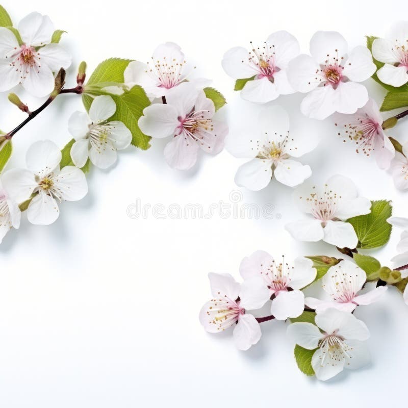 Lovely Spring Flowers and Leaves on White Background with Negative ...