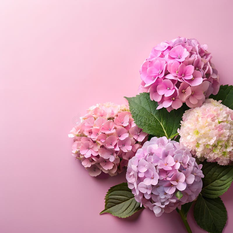 Flowers Composition. Hydrangea Flowers on Pastel Pink Background ...