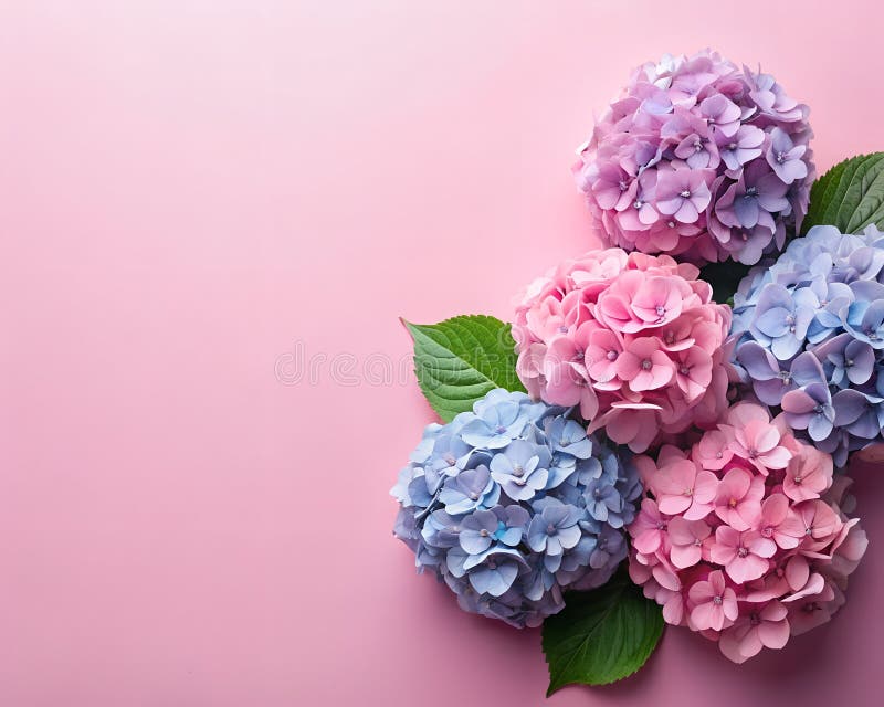 Flowers Composition. Hydrangea Flowers on Pastel Pink Background ...