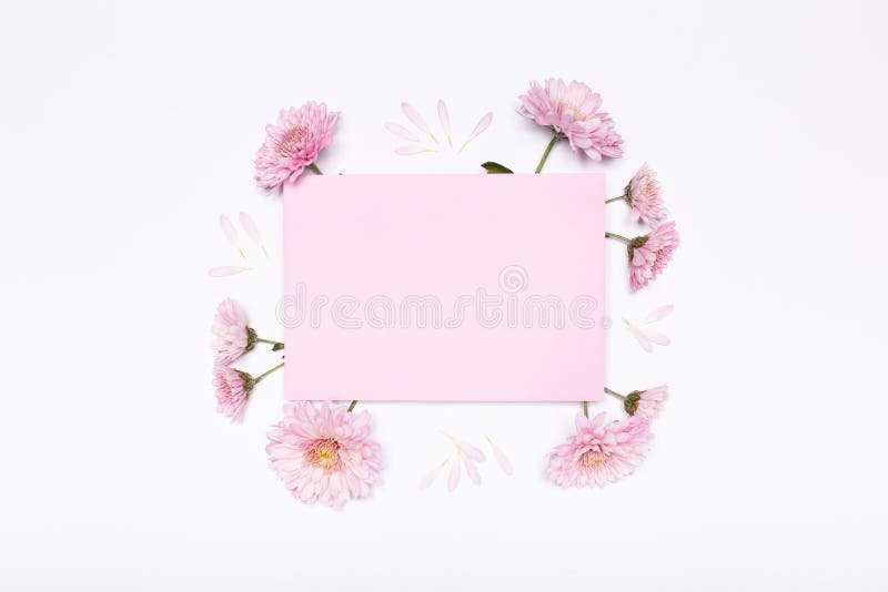 Flowers Composition, Pink Pastel Paper Blank, Pink Flowers on White ...