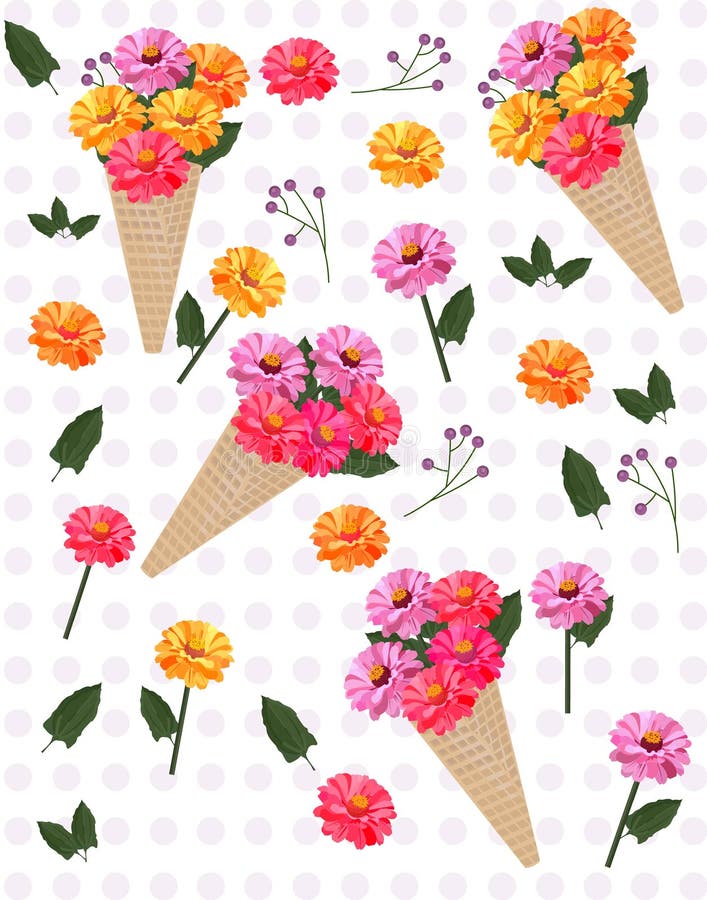 Flowers in a Cone. Carnation Pattern Vector Background Illustration ...
