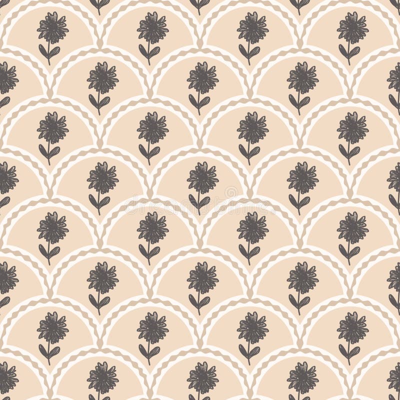 Flowers Crayon Drawn Seamless Pattern. Floral Allover Background ...