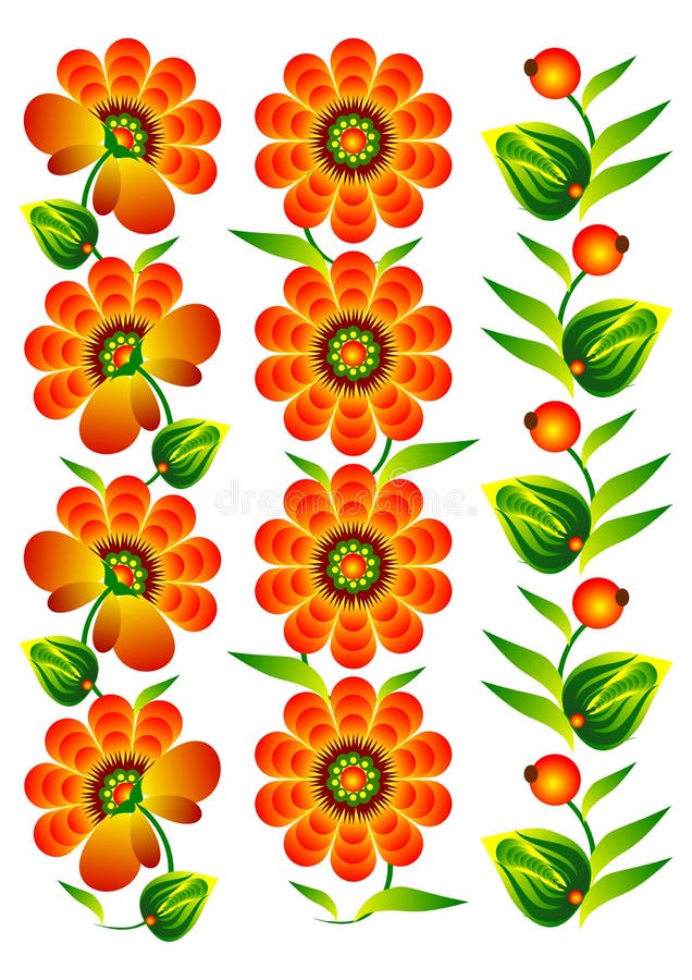 Flowers Decorative Elements Collection Folk Stock Vector - Illustration ...