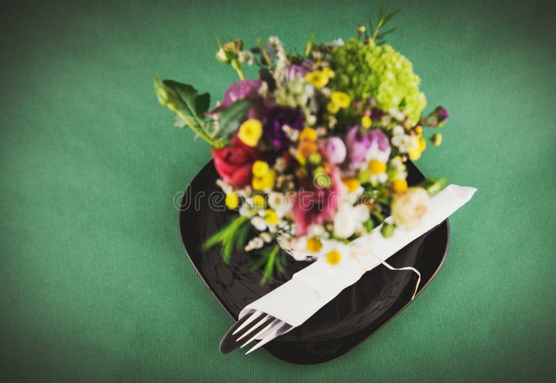 Flowers and dinner table stock image. Image of decoration - 68861065