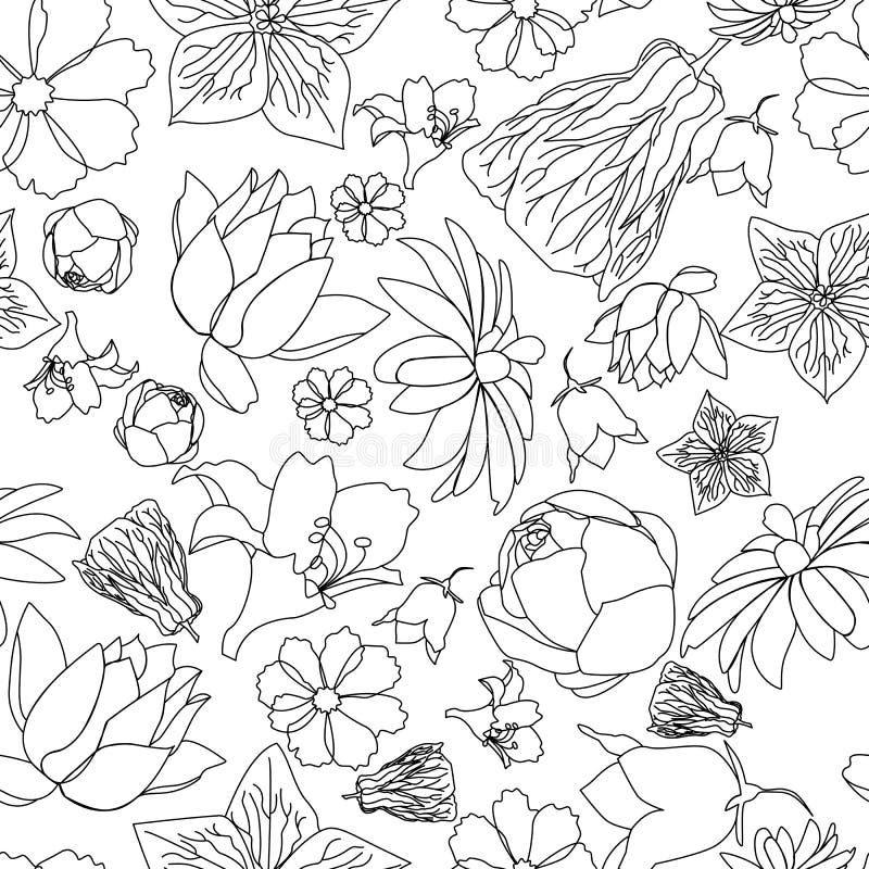 Flowers Doodles Floral Seamless Pattern Stock Vector - Illustration of ...