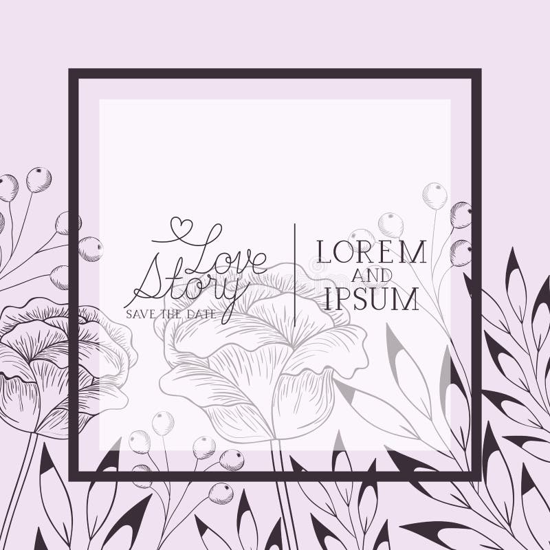 Flowers Drawn and Calligraphy Decorative Square Frame Stock Vector ...