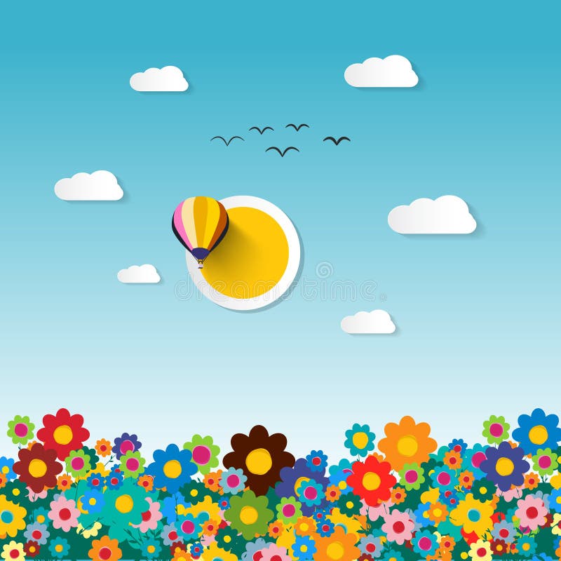 Flowers on Field. Vector Flat Illustration Stock Vector - Illustration ...