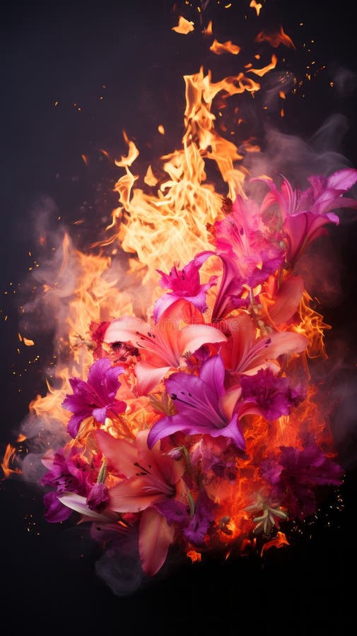 Flowers and Fire on a Black Background Stock Illustration ...