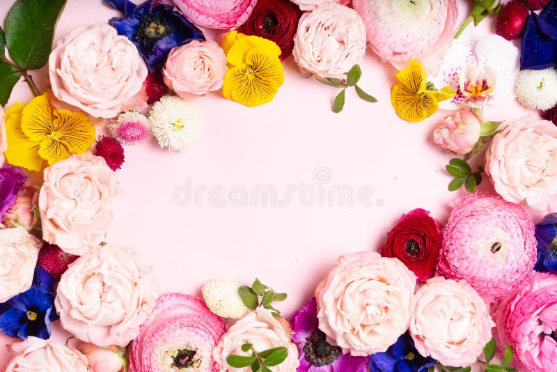 Flowers Flat Lay Composition Stock Photo - Image of bouquet, decoration ...