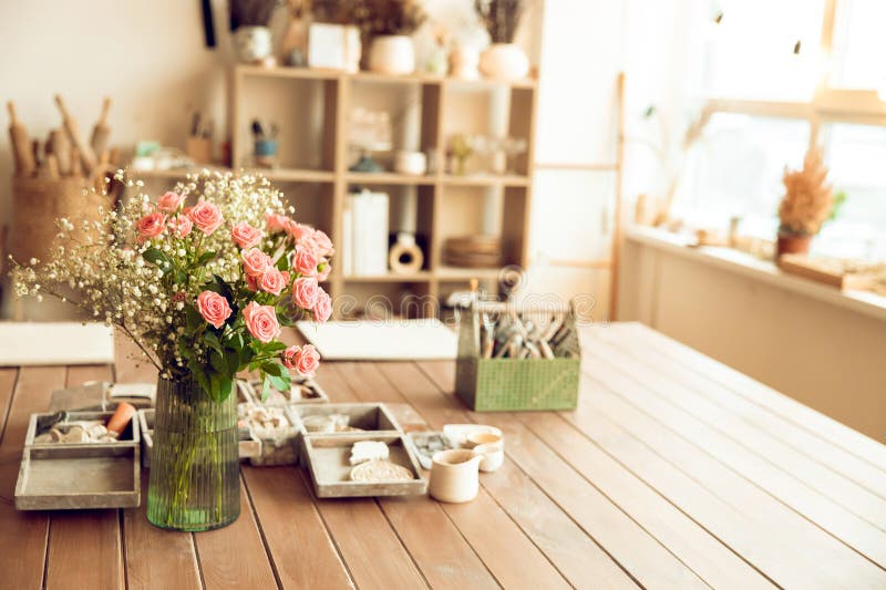 Flowers in a Flower Pot on the Table Stock Photo - Image of flowers ...