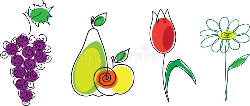 Flowers and fruit stock vector. Illustration of stroke - 24423359
