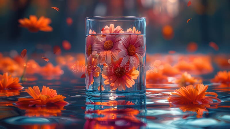 Flowers in Glass of Water, Spring Reflection Background. Generative AI ...