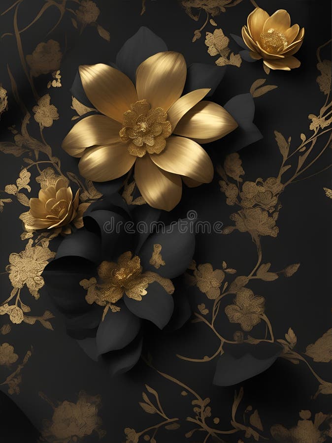 Flowers , gold and black stock illustration. Illustration of spring ...