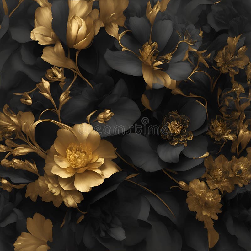 Flowers , gold and black stock illustration. Illustration of plant ...