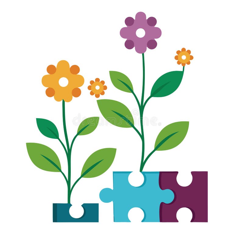 Flowers Growing from Jigsaw Puzzle Pieces Symbolizing Growth and ...
