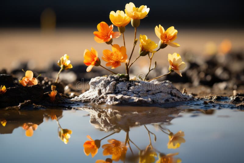 Flowers Growing in a Puddle of Water Stock Illustration - Illustration ...