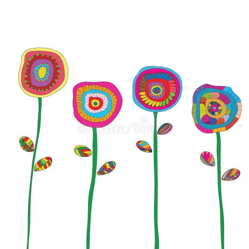 Flowers Hand Drawn Color Vector Stock Vector - Illustration of forest ...