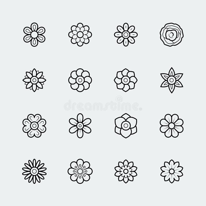 Flowers Icon Set in Outline Style Stock Vector - Illustration of ...