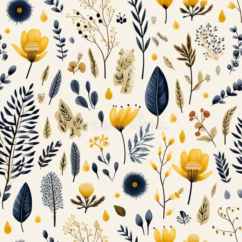 Flowers, Leaves and Plants Pattern on White Color.Pencil, Hand Drawn ...