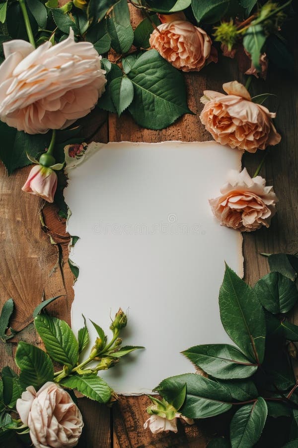 Flowers, Leaves and White Blank Note Papers Stock Image - Image of ...