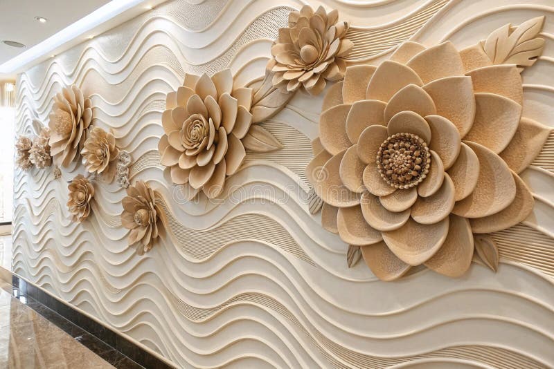 Flowers Light Brown with Wave Background 3D Wallpaper Stock ...