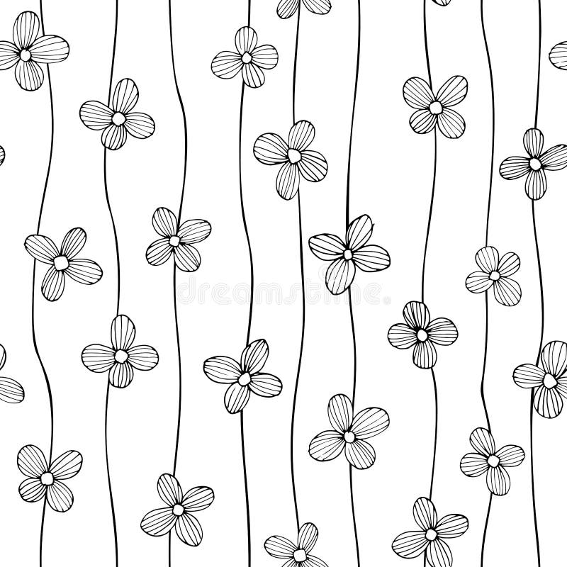 Flowers and lines pattern stock vector. Illustration of outline - 77593215