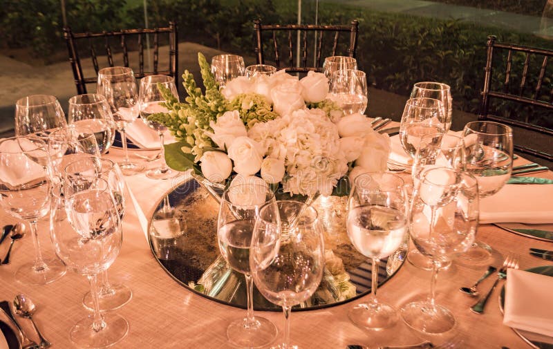 Decorative Event Table Flower Arrangement Stock Image - Image of dinner ...