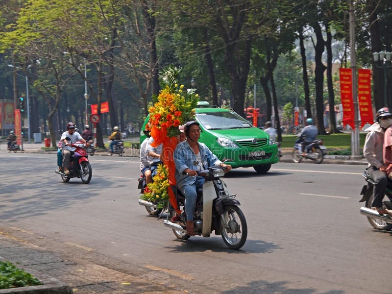 Flowers on Motorbike editorial stock photo. Image of colourful - 18013573