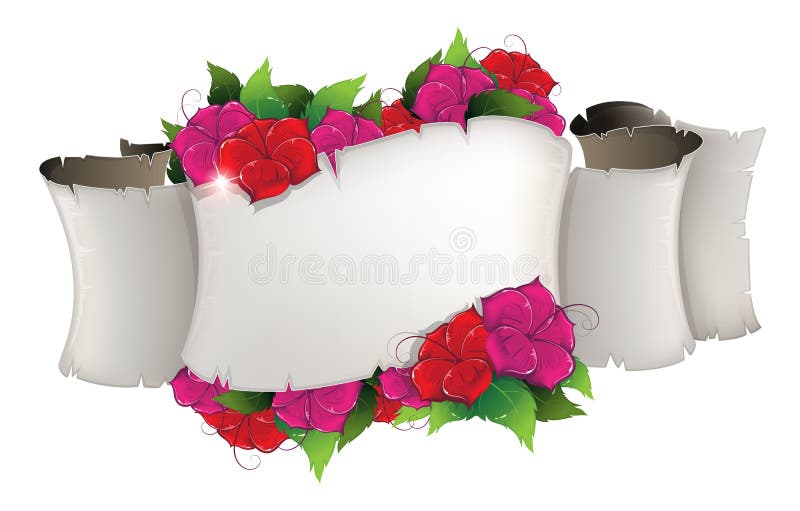 Flowers and Old Paper Scroll Stock Vector - Illustration of love ...