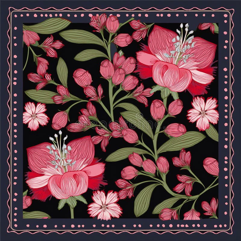 Flowers Pattern.Silk Scarf Design, Fashion Textile Stock Illustration ...