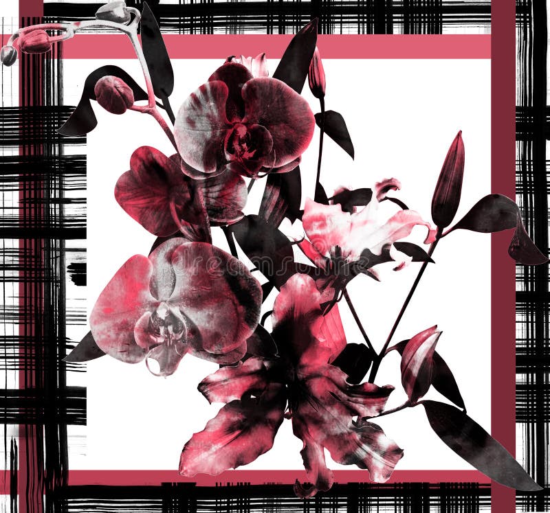 Flowers and Plaid Background Stock Illustration - Illustration of lily ...