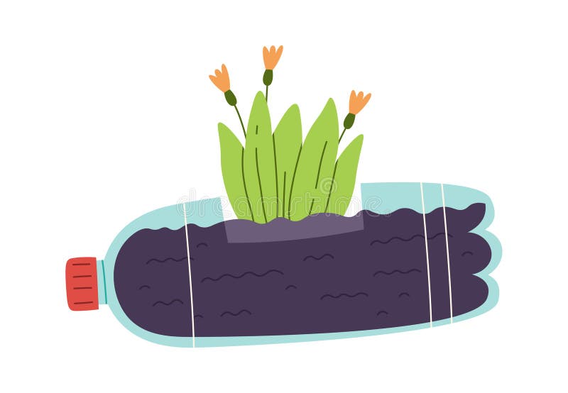 Flowers in Plastic Bottle stock vector. Illustration of bottle - 275431842