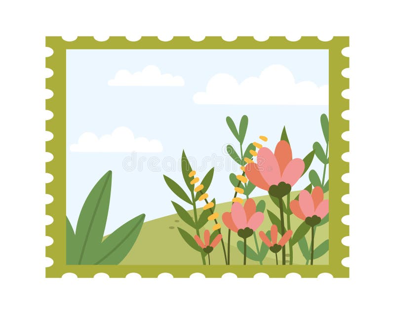 Flowers Postage Stamp stock vector. Illustration of floral - 275435731