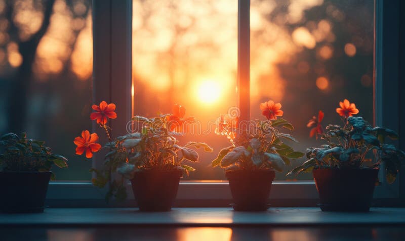 Flowers Pots Basking Warm Sunlight Sunset Stock Photos - Free & Royalty ...