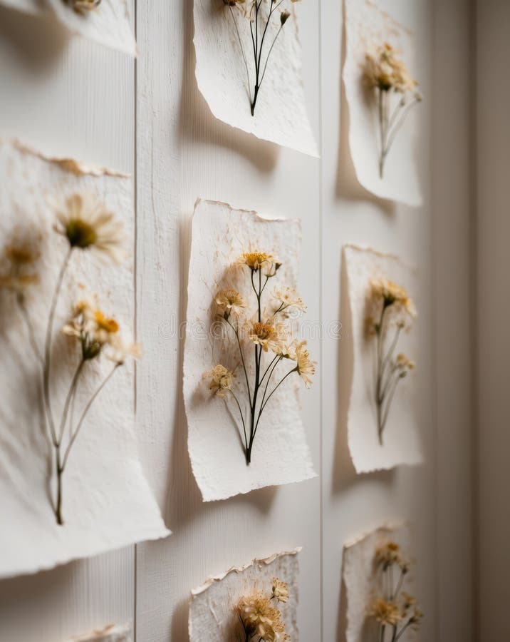 Flowers Pressed into Handmade Paper Wall Panels Stock Photo - Image of ...