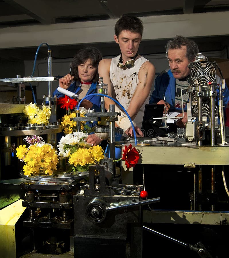 Flowers on the Production of Machines at the Factory Stock Photo ...