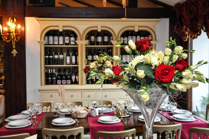 Flowers in Restaurant Lounge Stock Image - Image of interior, area ...